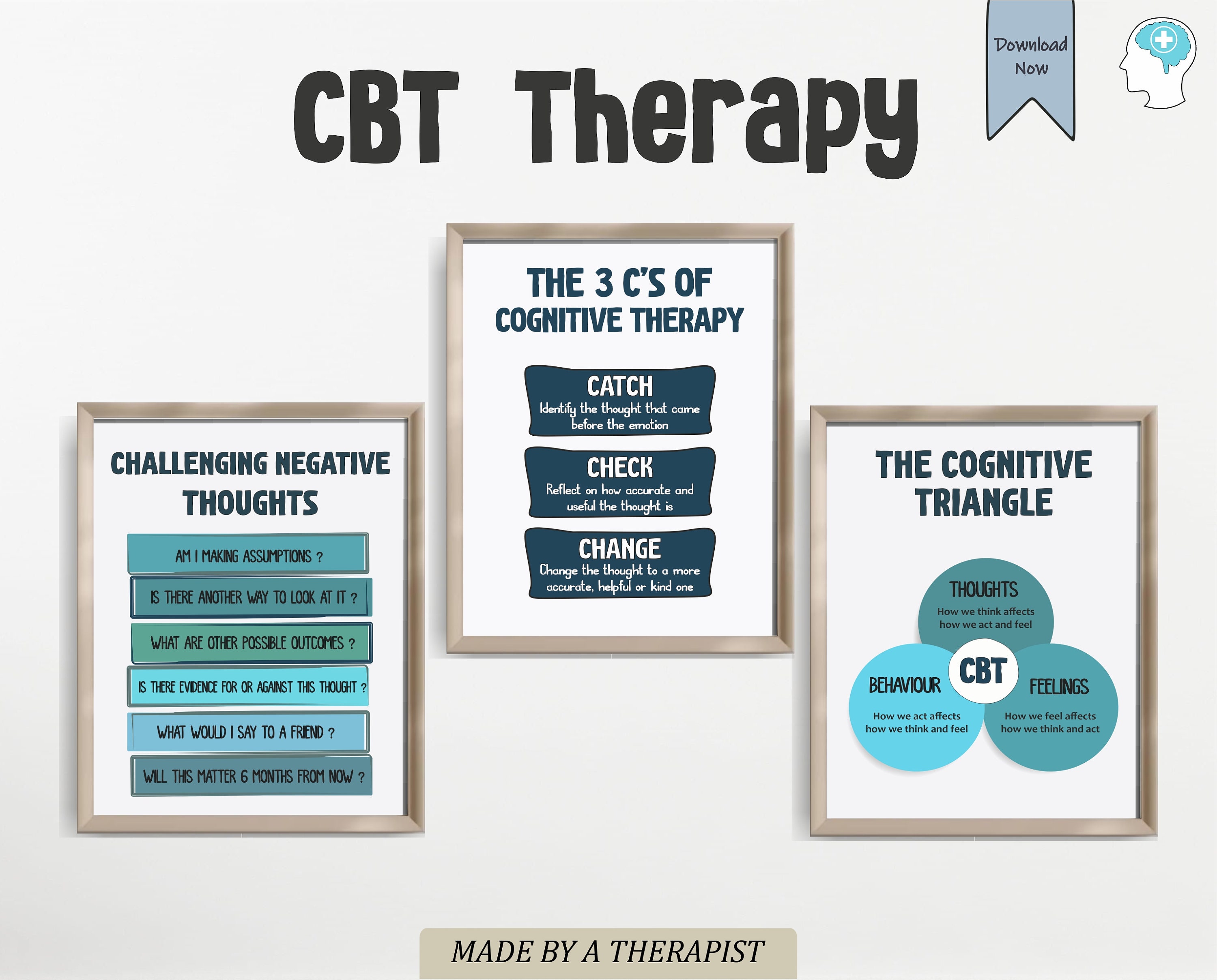 Set of 3 Cognitive Behavioral Therapy CBT Bundle Posters Counseling ...