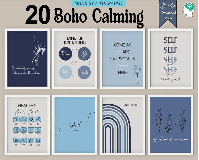 20 Mental Health Poster Calm Down Calming Corner Bulletin Board Kit ...