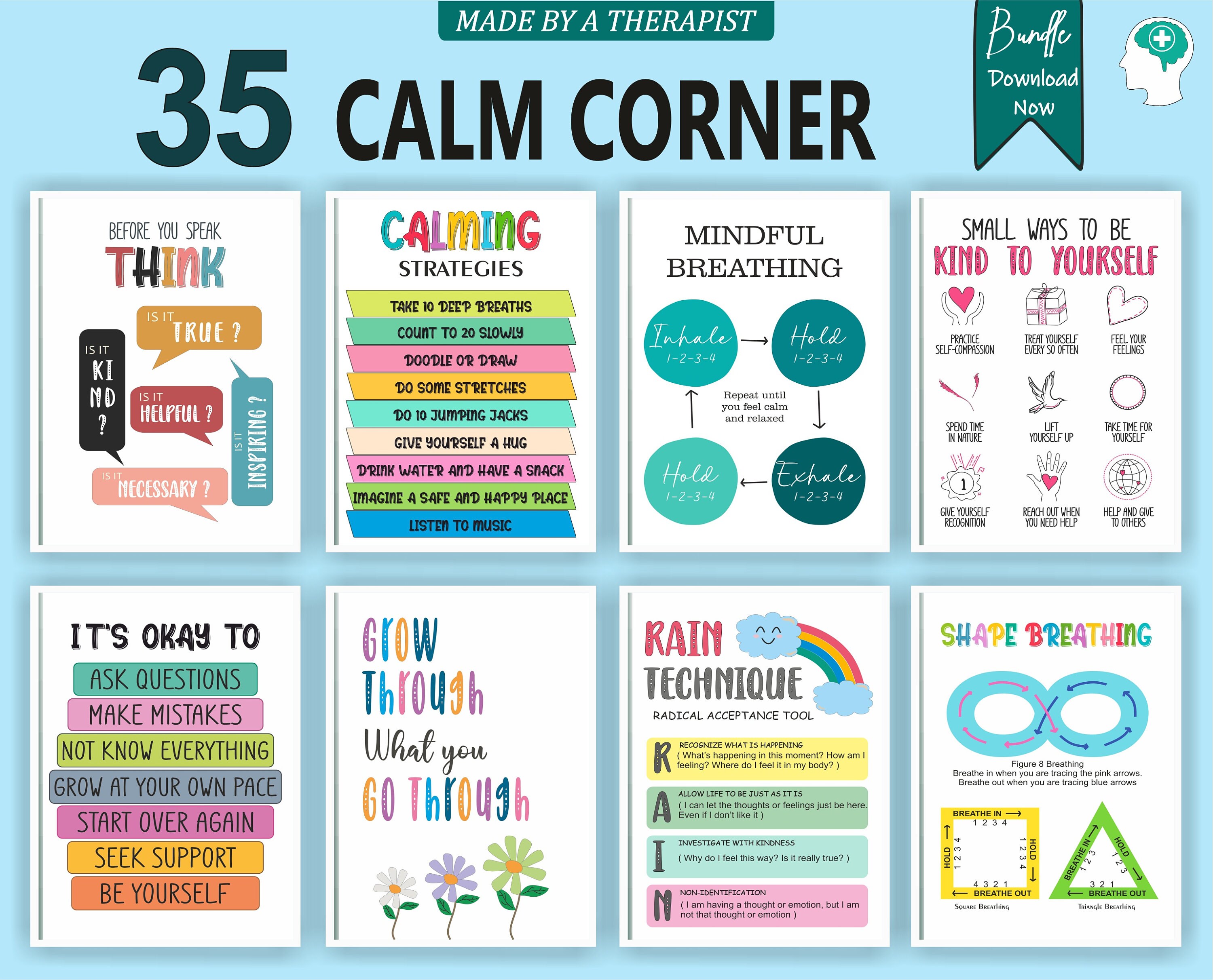 35 Mental Health Poster Calming Corner Posters School Counselor Posters ...