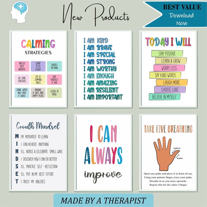 30 Calm Corner Printable School Counselor Posters Calming Corner ...