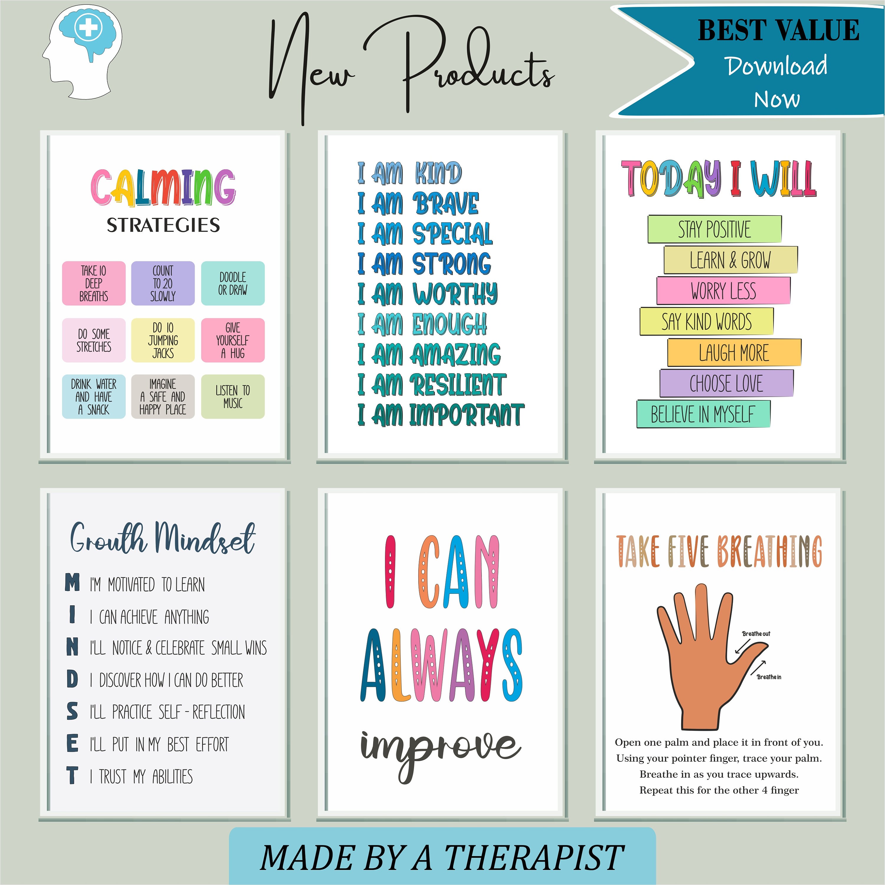 30 Calm Corner Printable School Counselor Posters Calming Corner ...