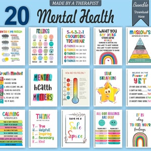 20 Calm Down Corner Mental Health Feelings Chart Psych Gifts Set Door ...