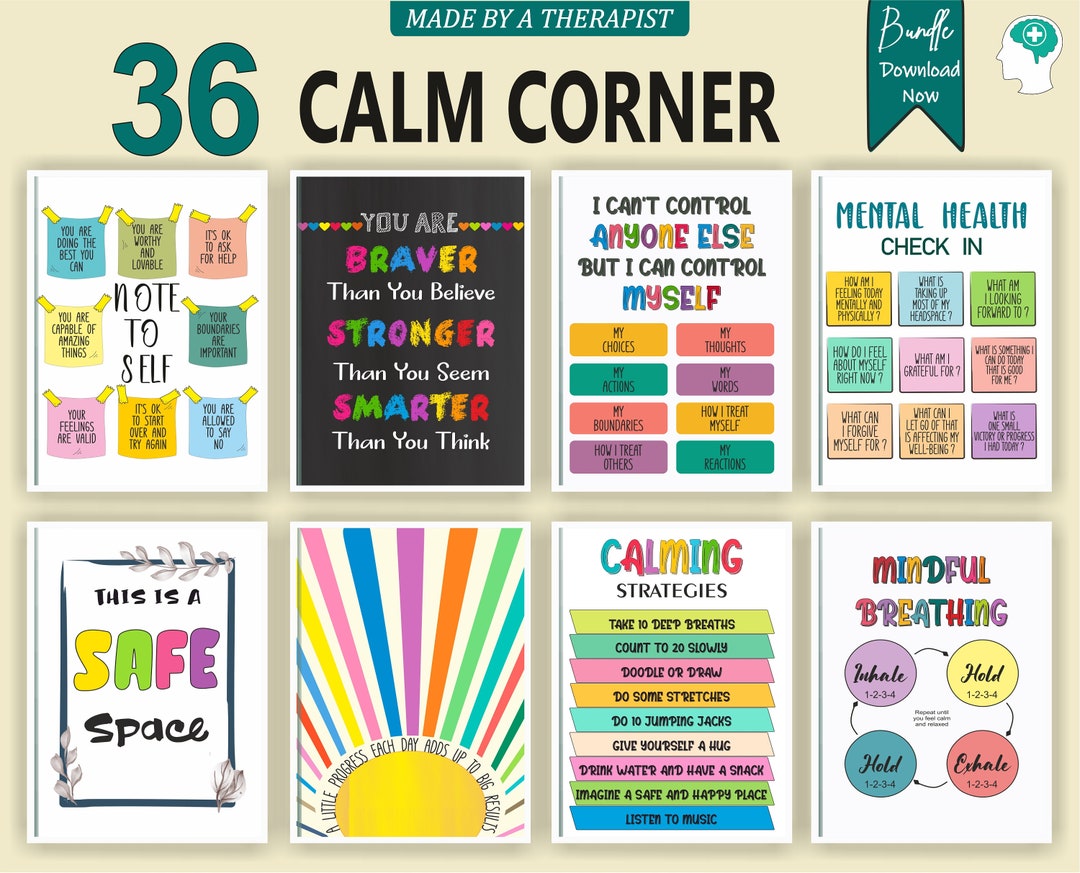 36 School Counselor Posters Calm Corner Sign DBT Calm Down Corner ...