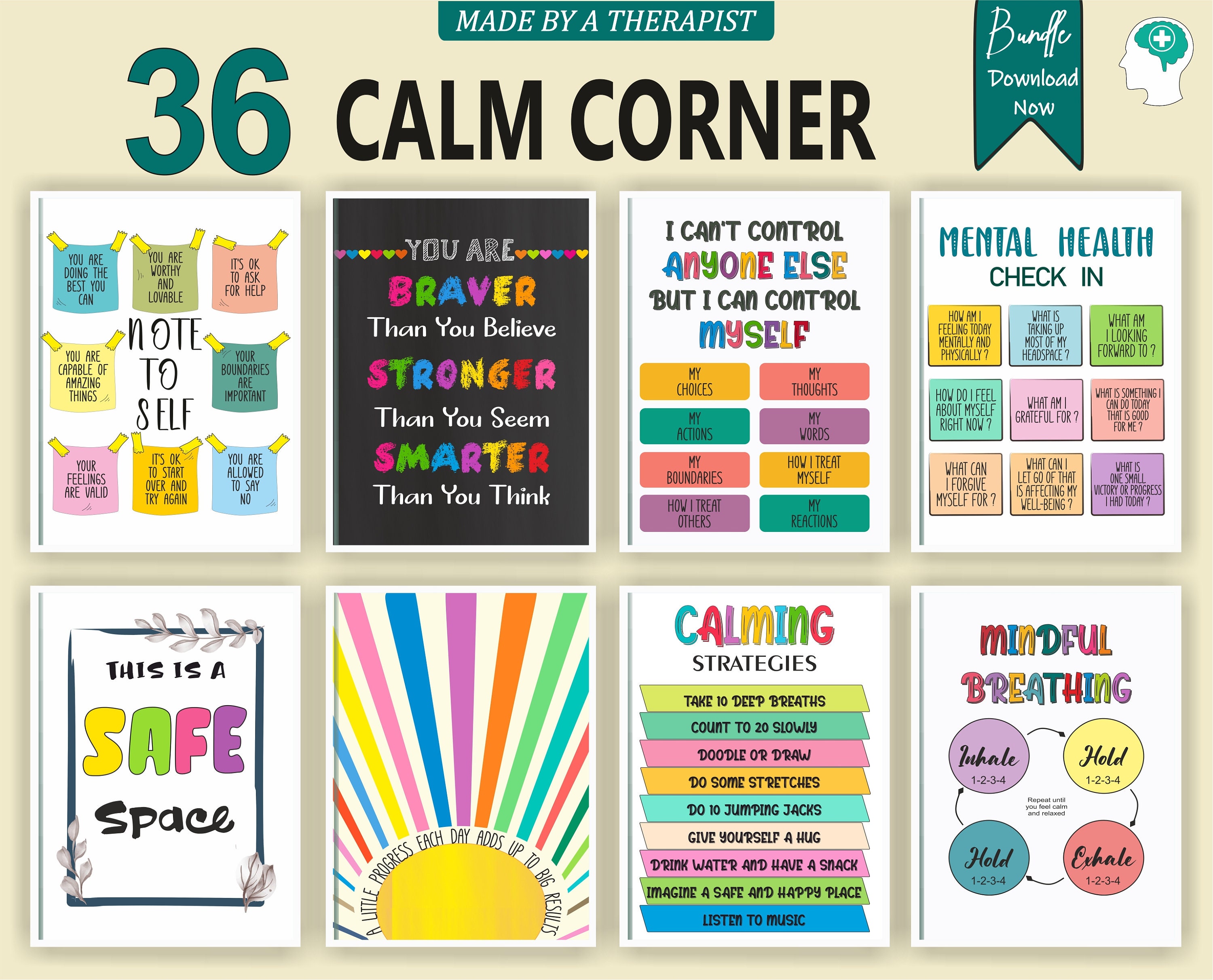 36 School Counselor Posters Calm Corner Sign DBT Calm Down Corner ...
