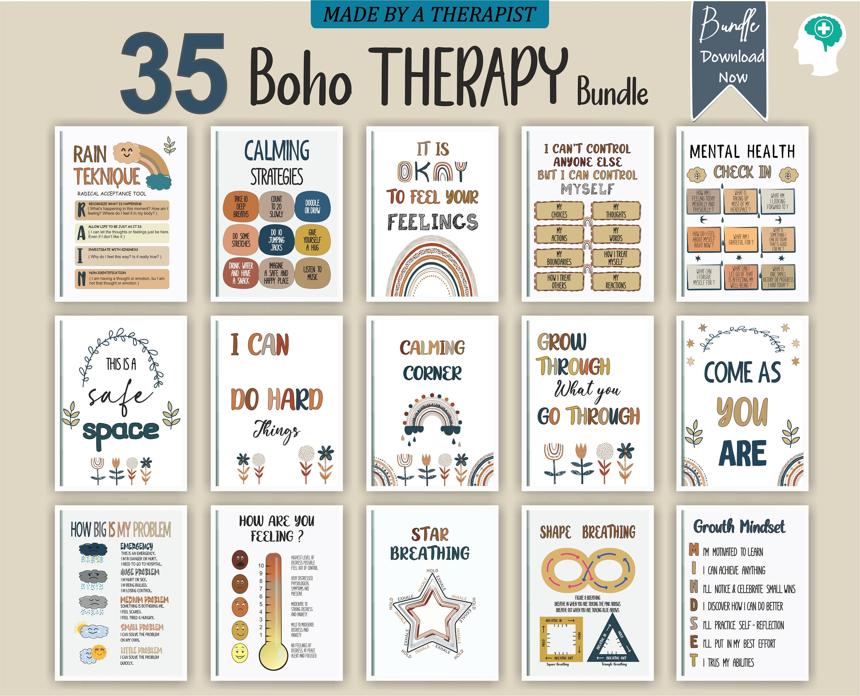35 Boho Calm Corner Printables Feelings Chart Counselor Posters Science ...