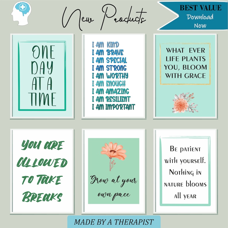 18 Boho Mental Health Posters Bulletin Board Kit Counseling Door Gifts ...