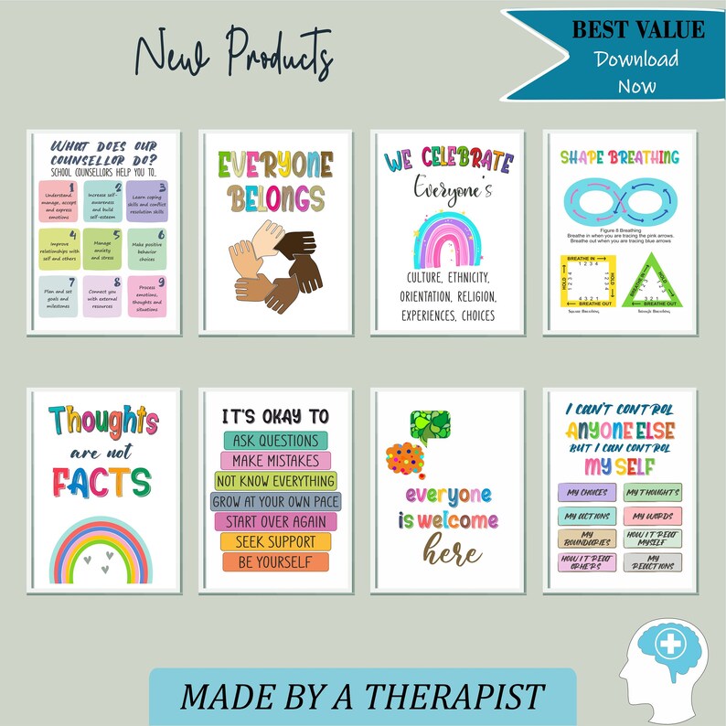 60 Calm Colors Classroom Decor School Counselor Office Therapy Art ...