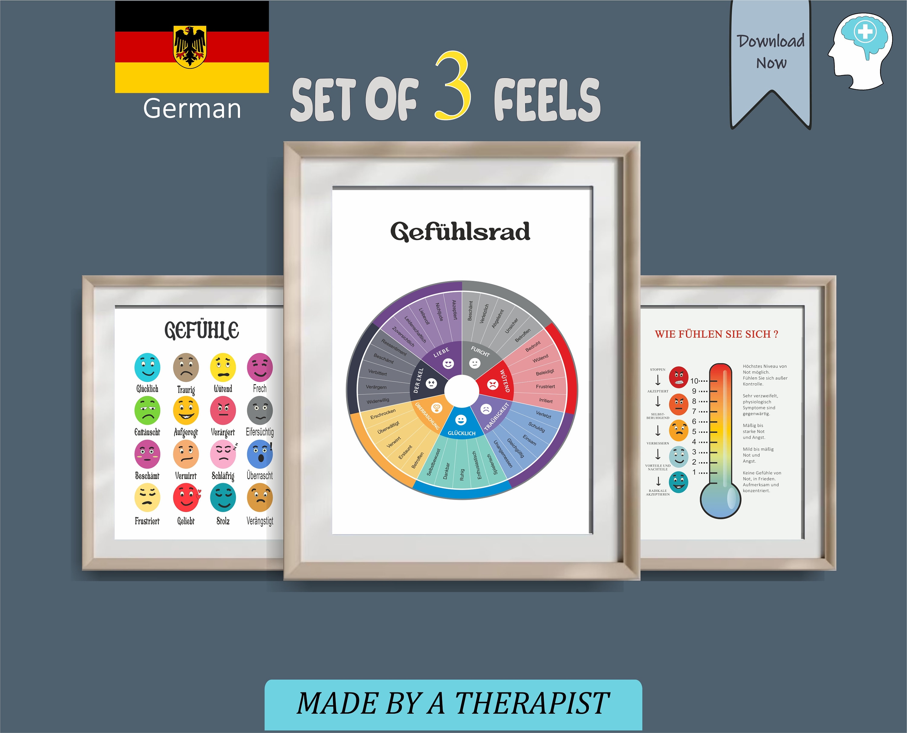 German Feelings Wheel Gefühlsrad Gefühlsdiagramm Gefühle Kennenlernen ...