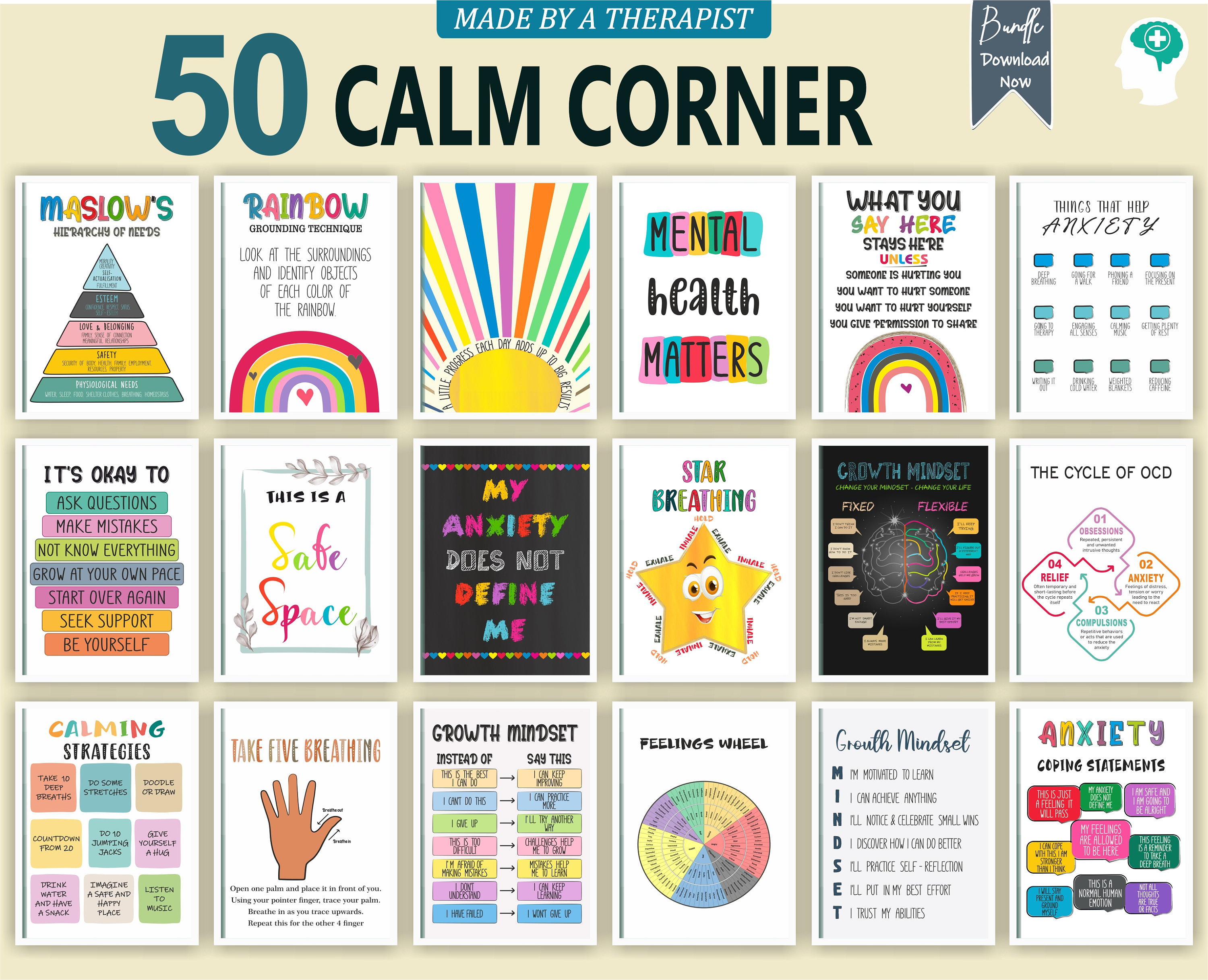 50 Calm Colors Classroom Decor Educational Posters Printable Emotions ...