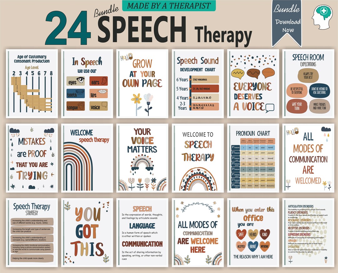 24 Speech Therapy Room Posters SLP Decor Language Pathologist Prints ...