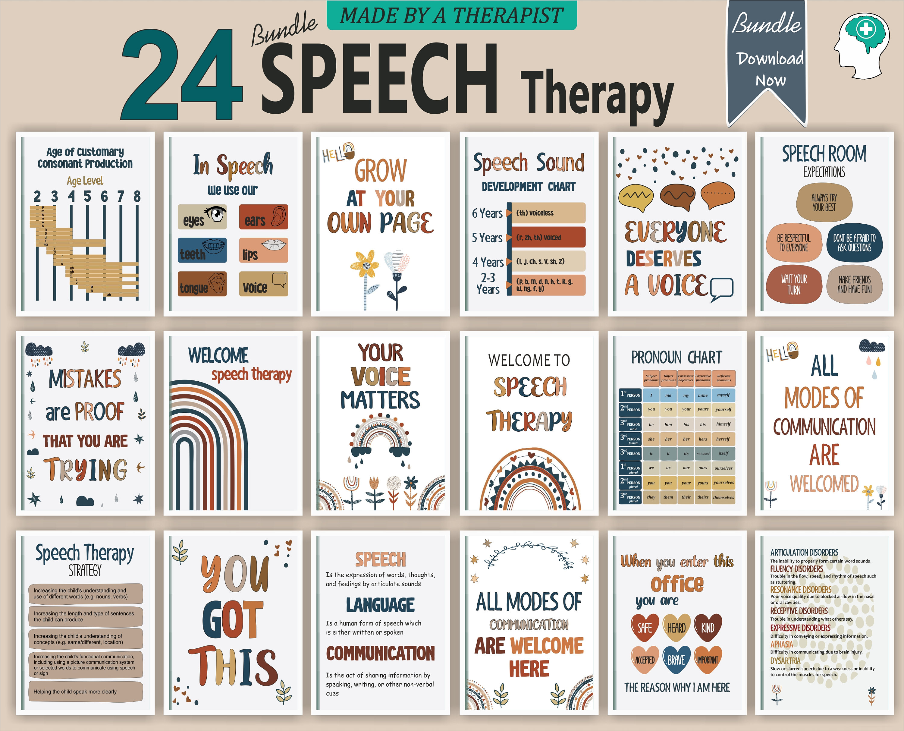 24 Speech Therapy Room Posters SLP Decor Language Pathologist - Etsy