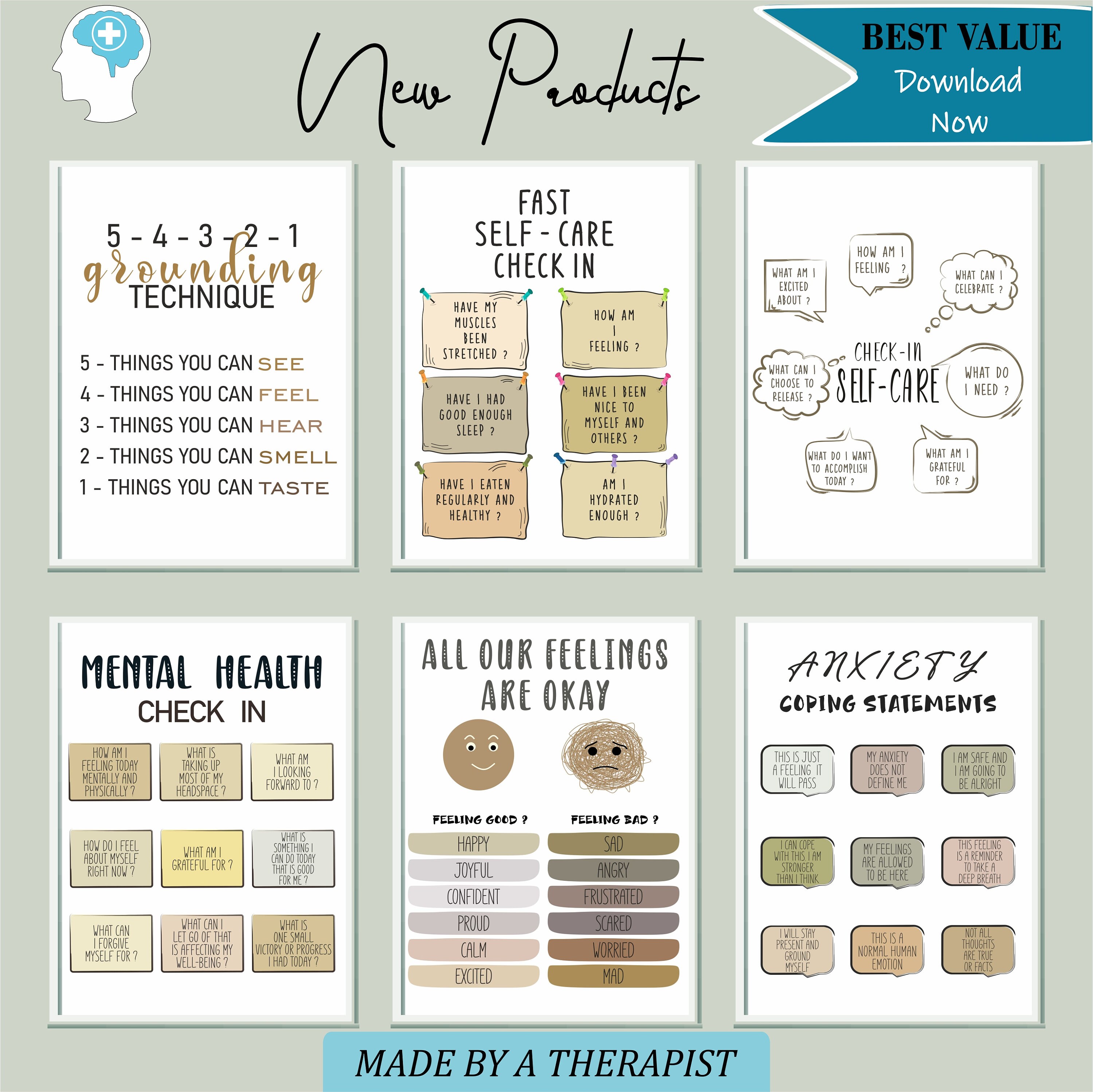 40 Boho Mental Health Posters Bulletin Board Kit Counseling Door Gifts ...