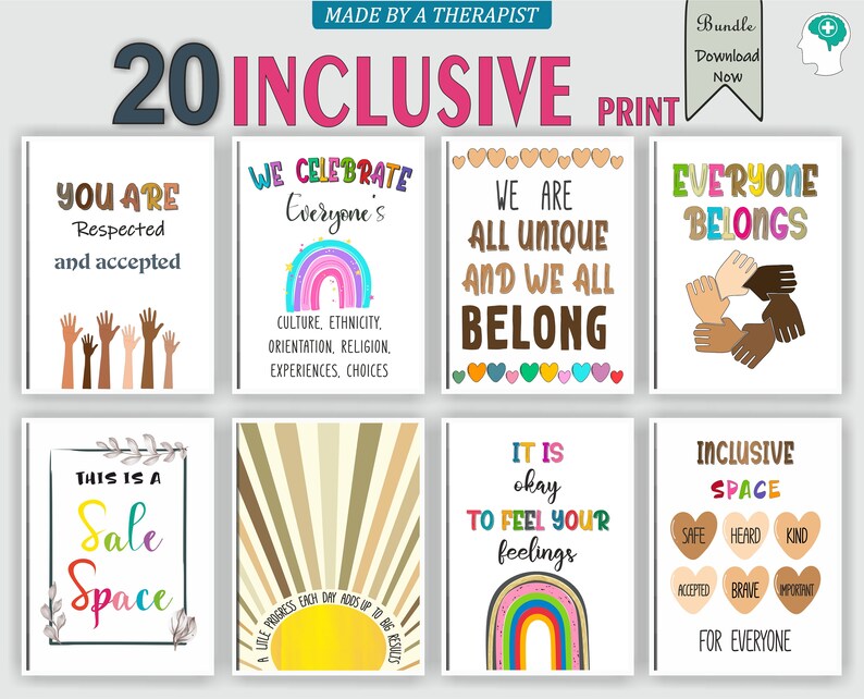 20 Inclusive Wall Art Sign Social Worker Equality Safe Space Inclusion ...