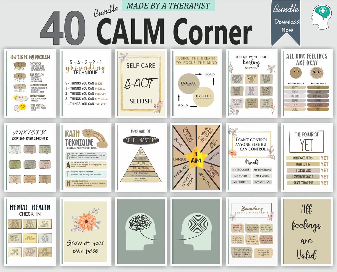 40 Boho Mental Health Posters Bulletin Board Kit Counseling Door Gifts ...