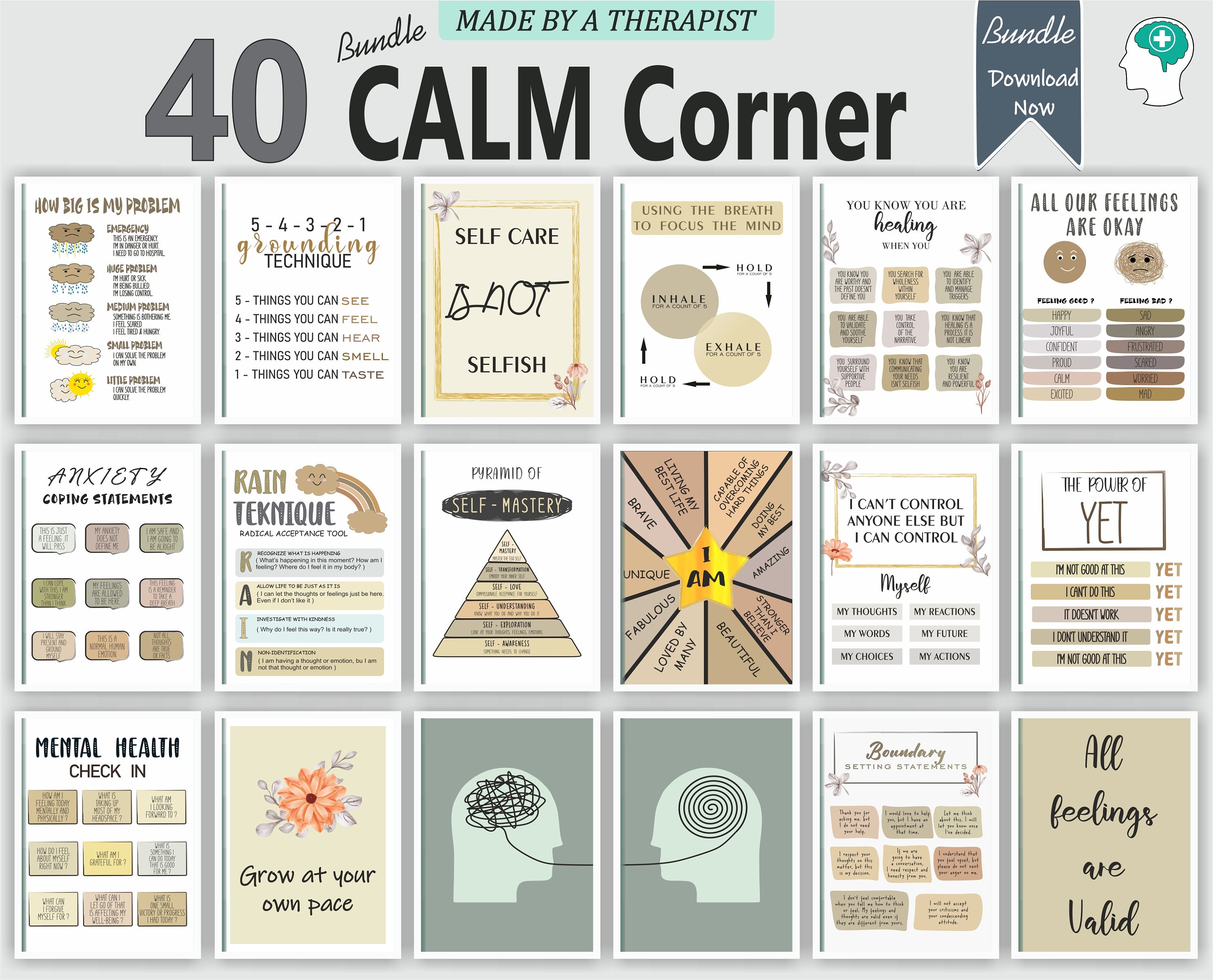 40 Boho Mental Health Posters Bulletin Board Kit Counseling Door Gifts ...