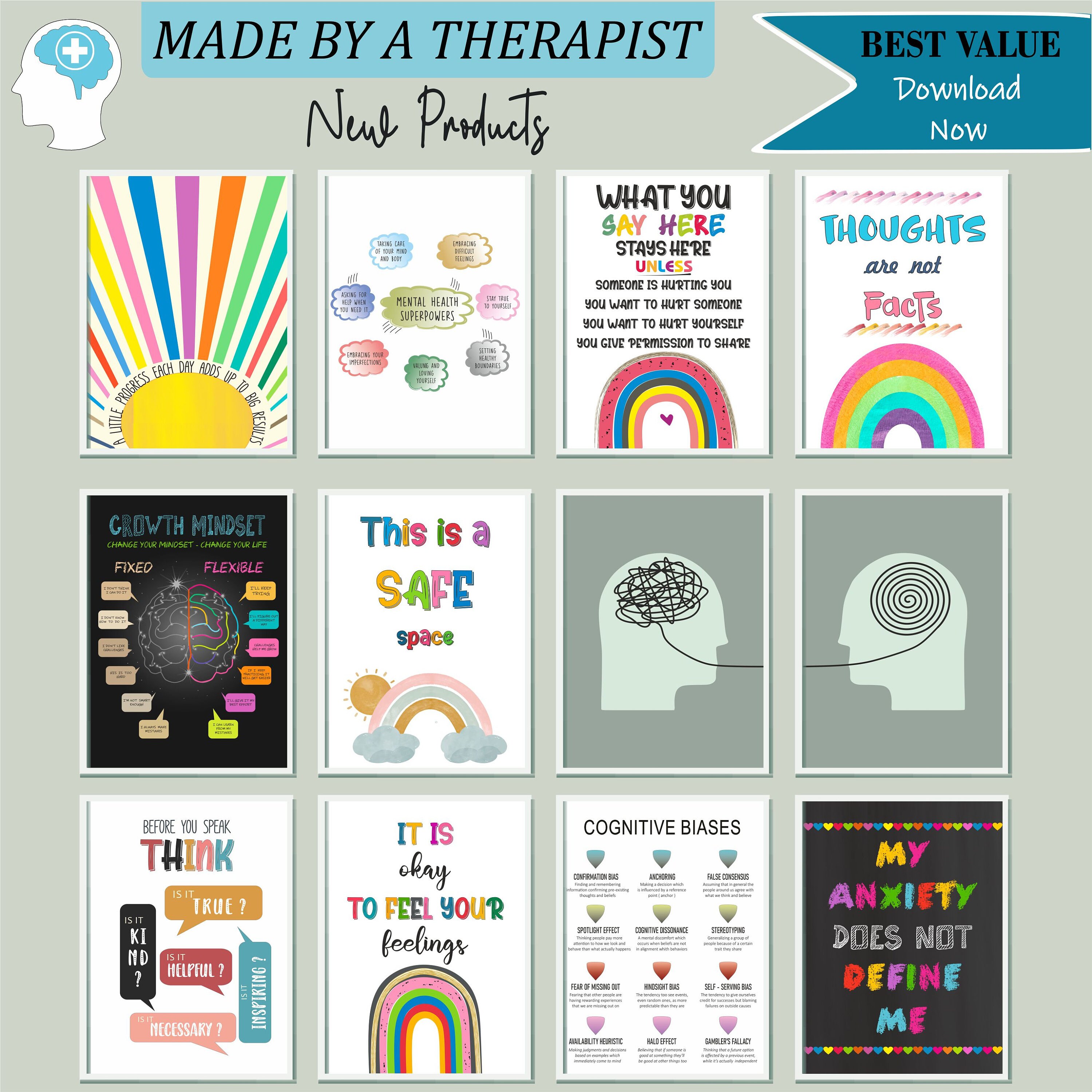 60 Mental Health Posters, Speech Bulletin Board Room Decor, Social ...