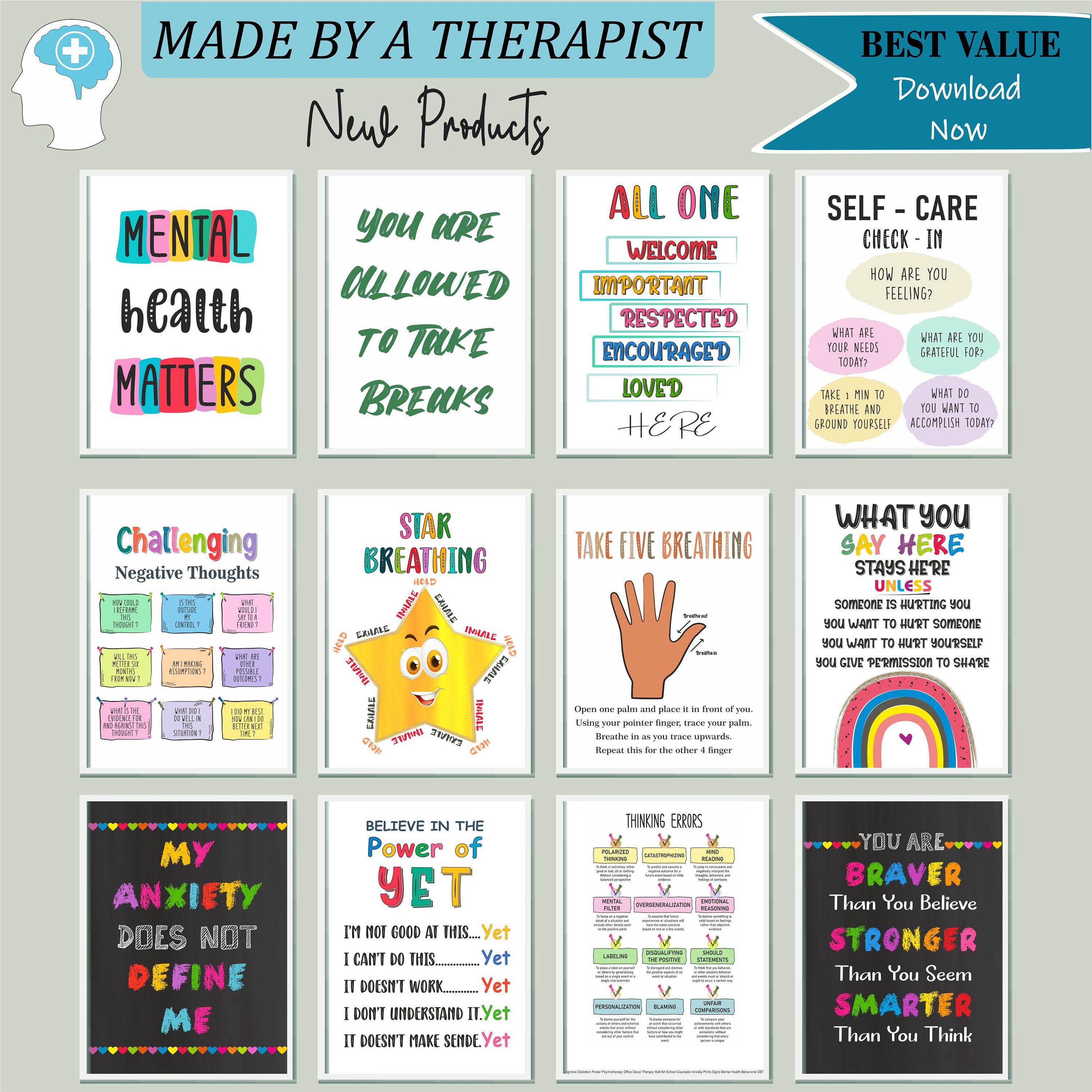 60 Educational Posters Printable Emotions Poster Health Room Sign ...