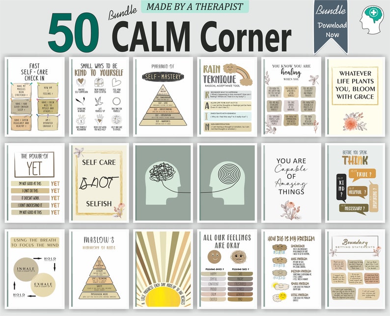 50 Boho Therapy Office Decor Calming Down Corner Educational Posters ...