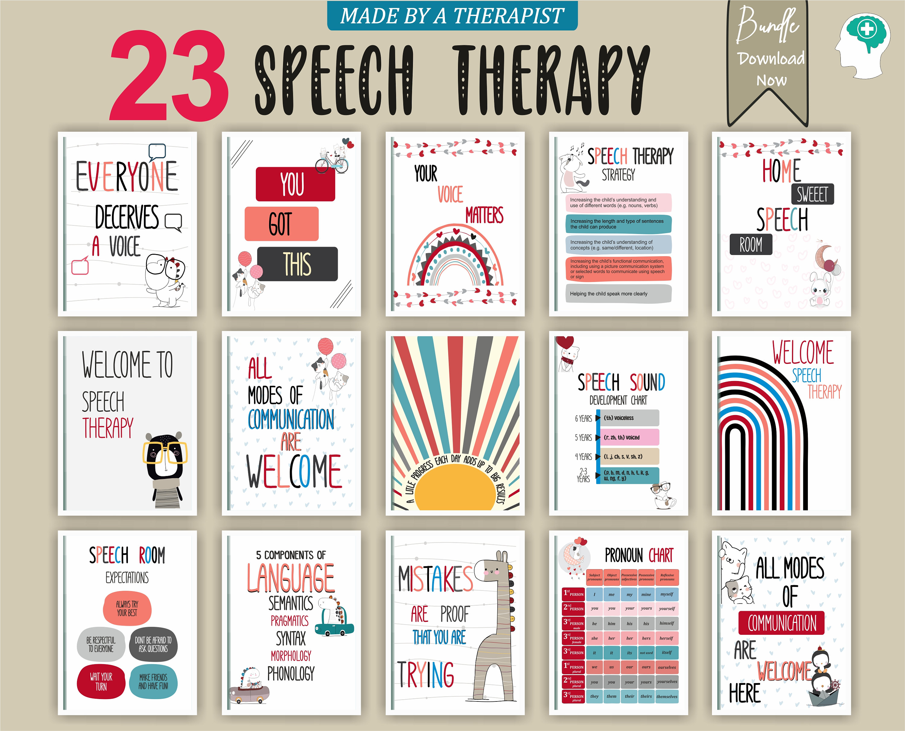 24 Speech Therapy Room Posters Kids SLP Office Decor Instant Download ...