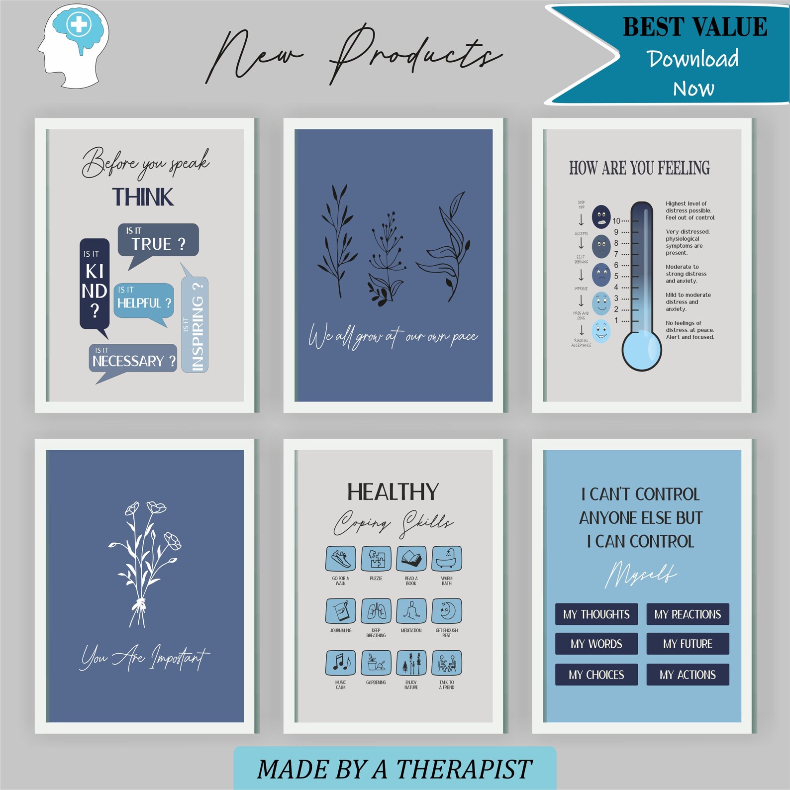 20 Mental Health Poster Calm Down Calming Corner Bulletin Board Kit ...