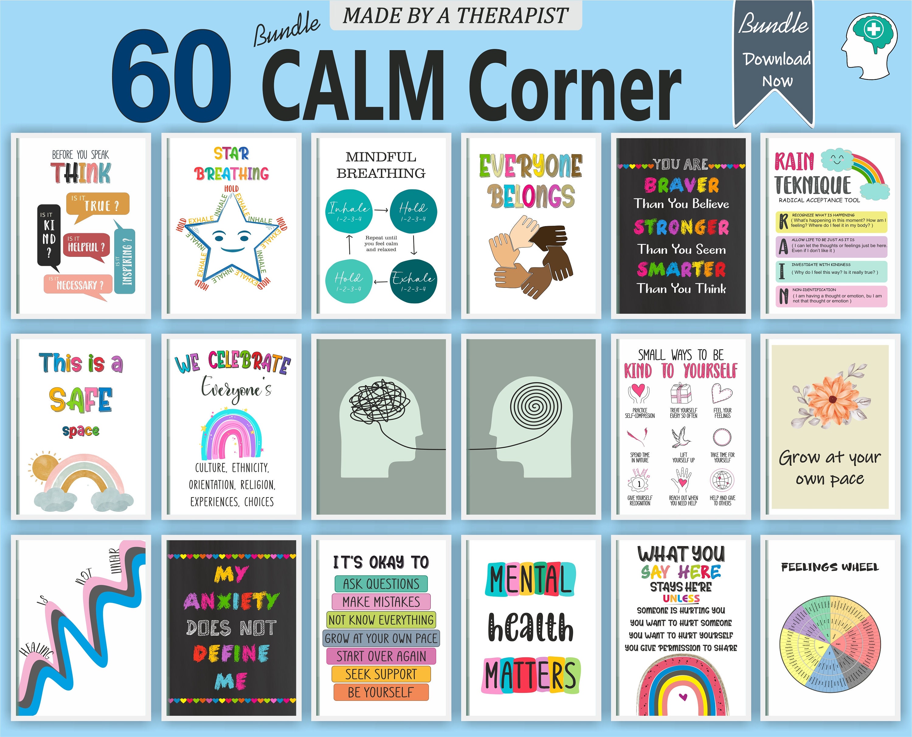 60 Calming Corner Classroom Boho Calm Down Printable Decor Wall Art ...