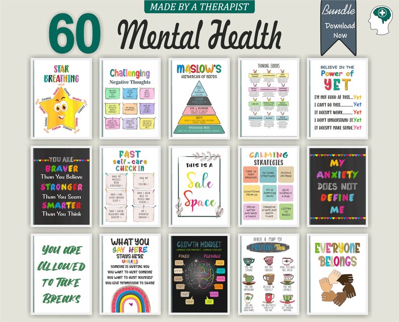 60 Calming Corner Posters, CBT Classroom Posters Decor Bundle, Feelings ...