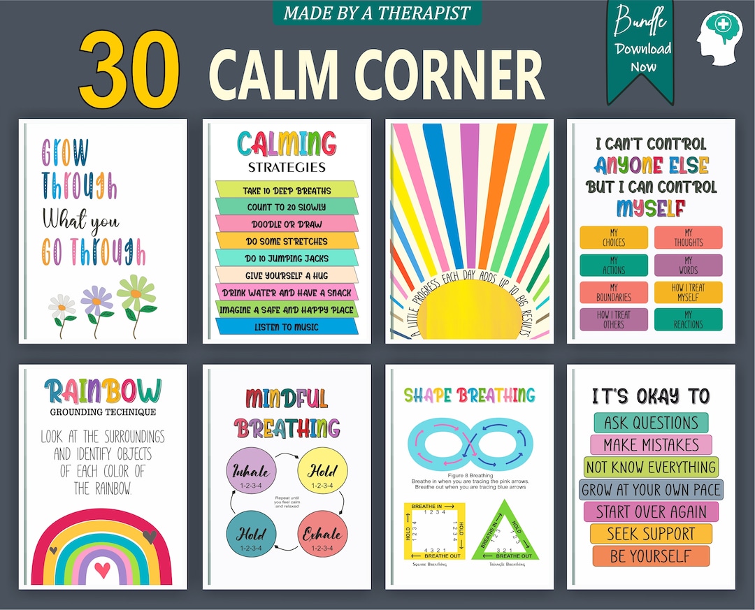 30 Calm Corner Printable School Counselor Posters Calming Corner ...