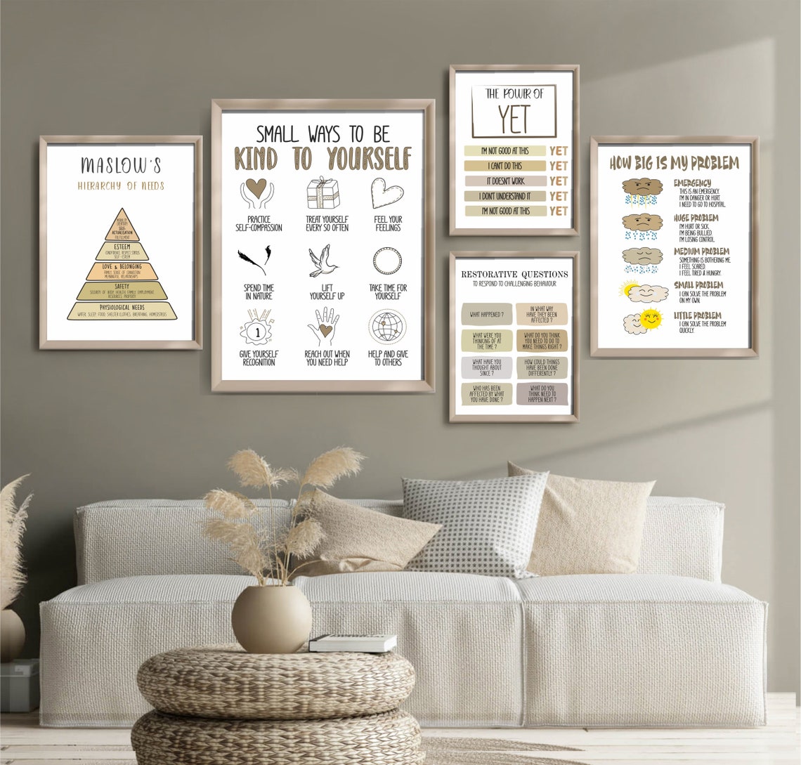 40 Boho Mental Health Posters Bulletin Board Kit Counseling Door Gifts ...