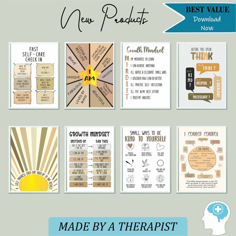 40 Boho Mental Health Posters Bulletin Board Kit Counseling Door Gifts ...