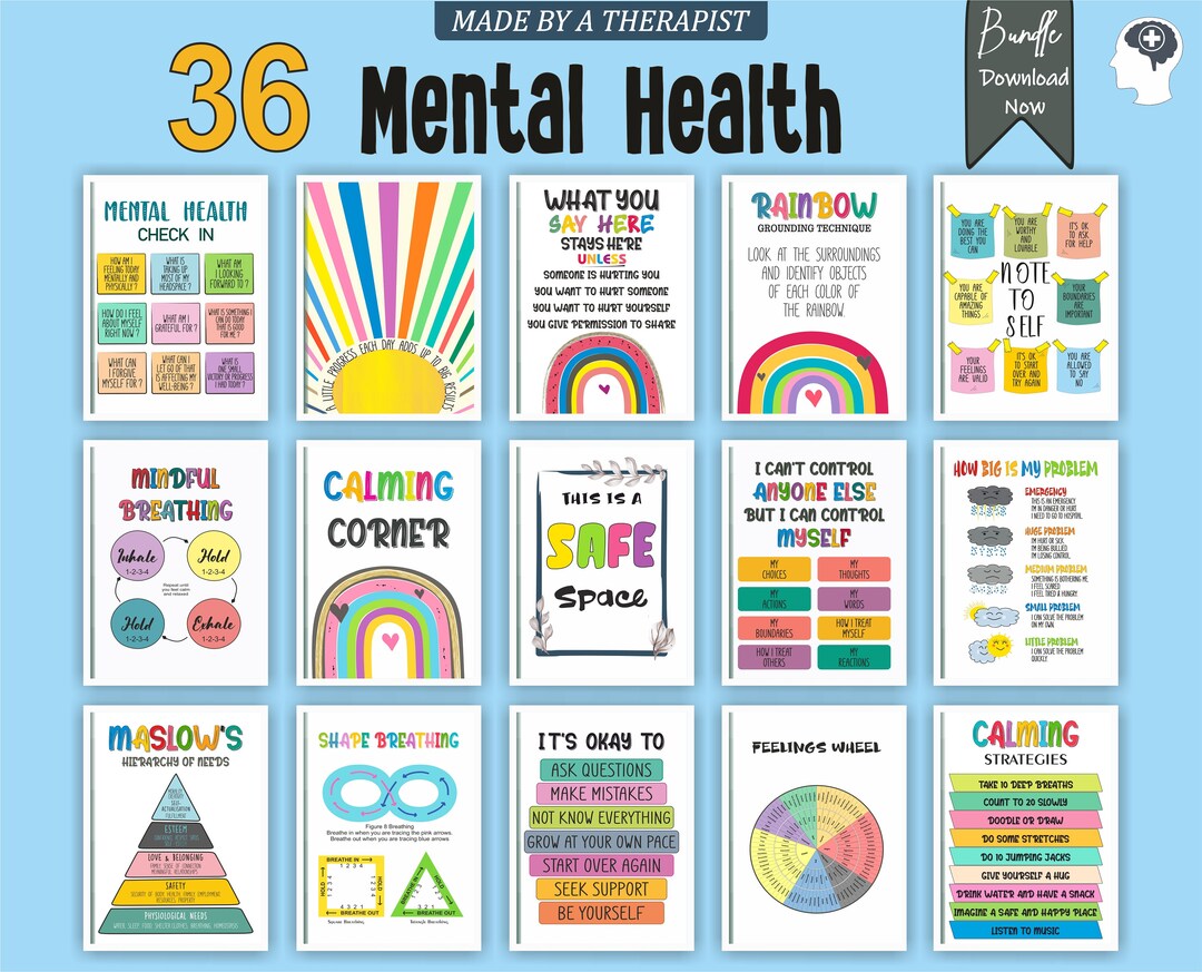 36 Calm Down Corner Calming Corner Posters Slp Decor Rainbow Breathing ...