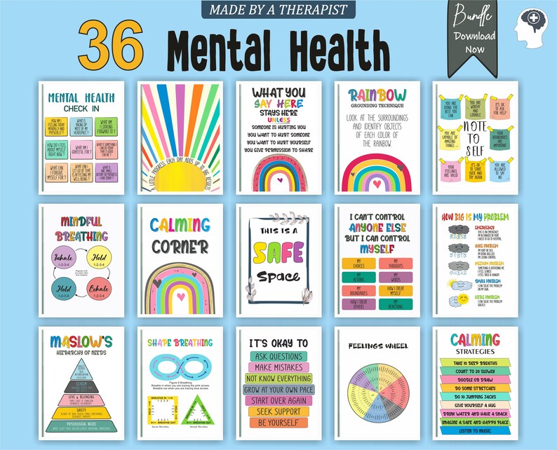 36 Calm Down Corner Calming Corner Posters Slp Decor Rainbow Breathing ...