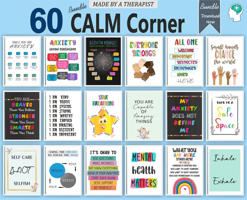 60 Educational Posters Printable Emotions Poster Health Room Sign ...