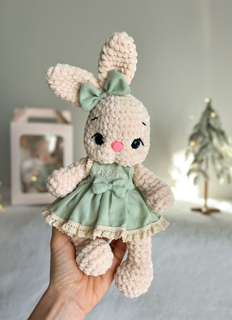 10" Knitted Bunny in Dress, Amigurumi Bunny, Bunny Stuffed Toy, Stuffed ...