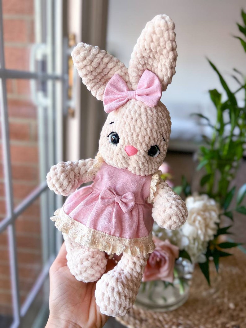 10" Knitted Bunny in Dress, Amigurumi Bunny, Bunny Stuffed Toy, Stuffed ...