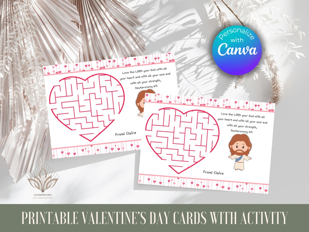 Cute Jesus Valentine's Day Heart Maze Exchange Cards Printable Canva ...