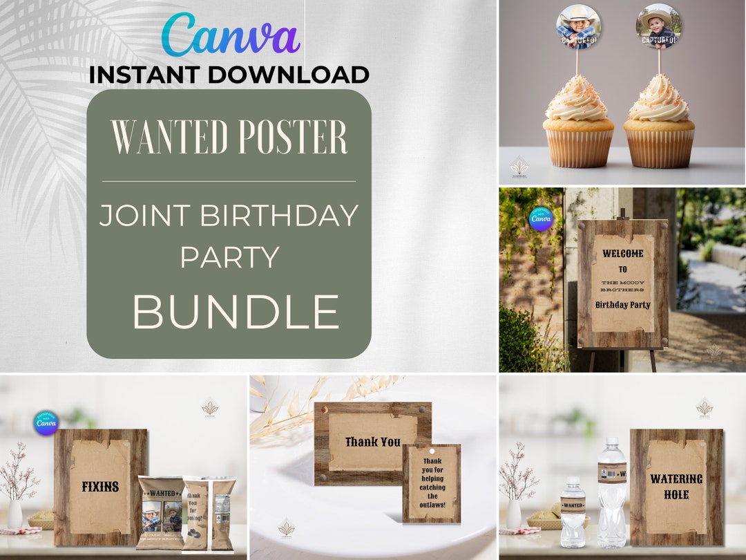 Wanted Poster Joint Birthday Party Bundle, Wanted Cowboy Theme Double ...