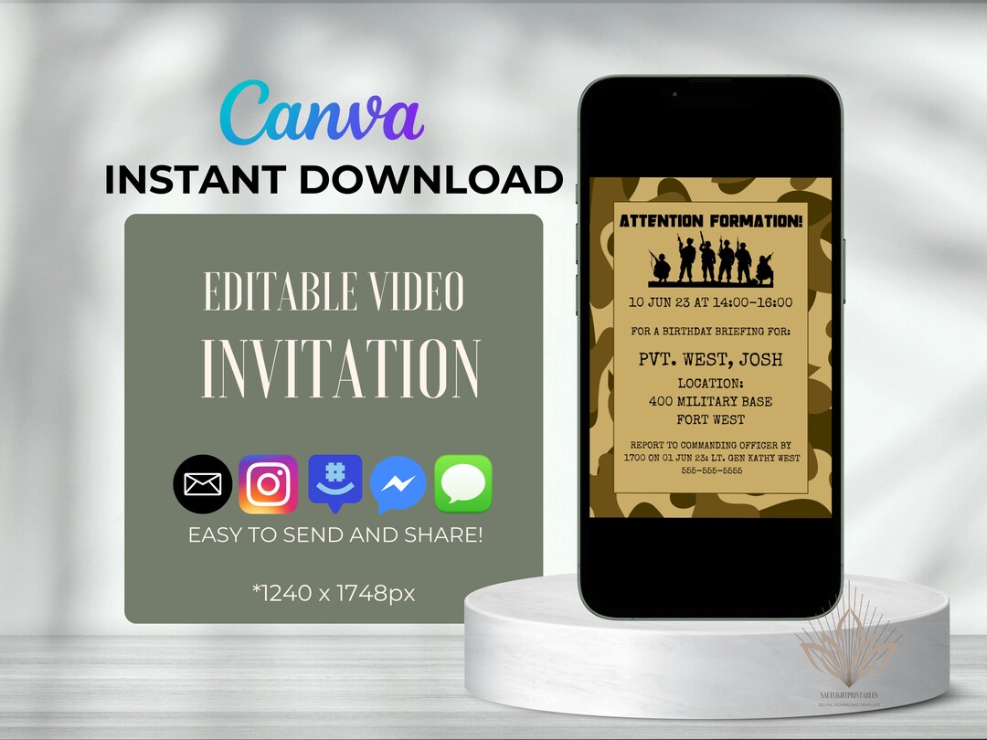 Army Birthday Party Invitation Printable Template Camo Army Men ...