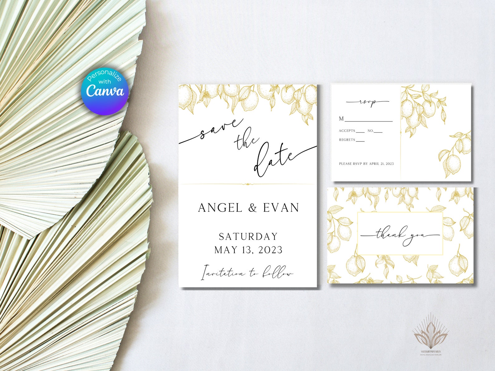 Lemon Themed Wedding Bundle, Printable Budget Wedding Invitation Set ...