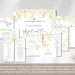 Lemon Themed Wedding Bundle, Printable Budget Wedding Invitation Set ...