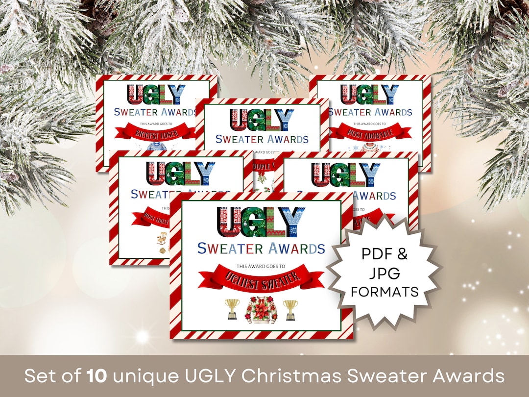 Ugly Christmas Sweater Adult Party Printable Awards 10 Unique Designs ...