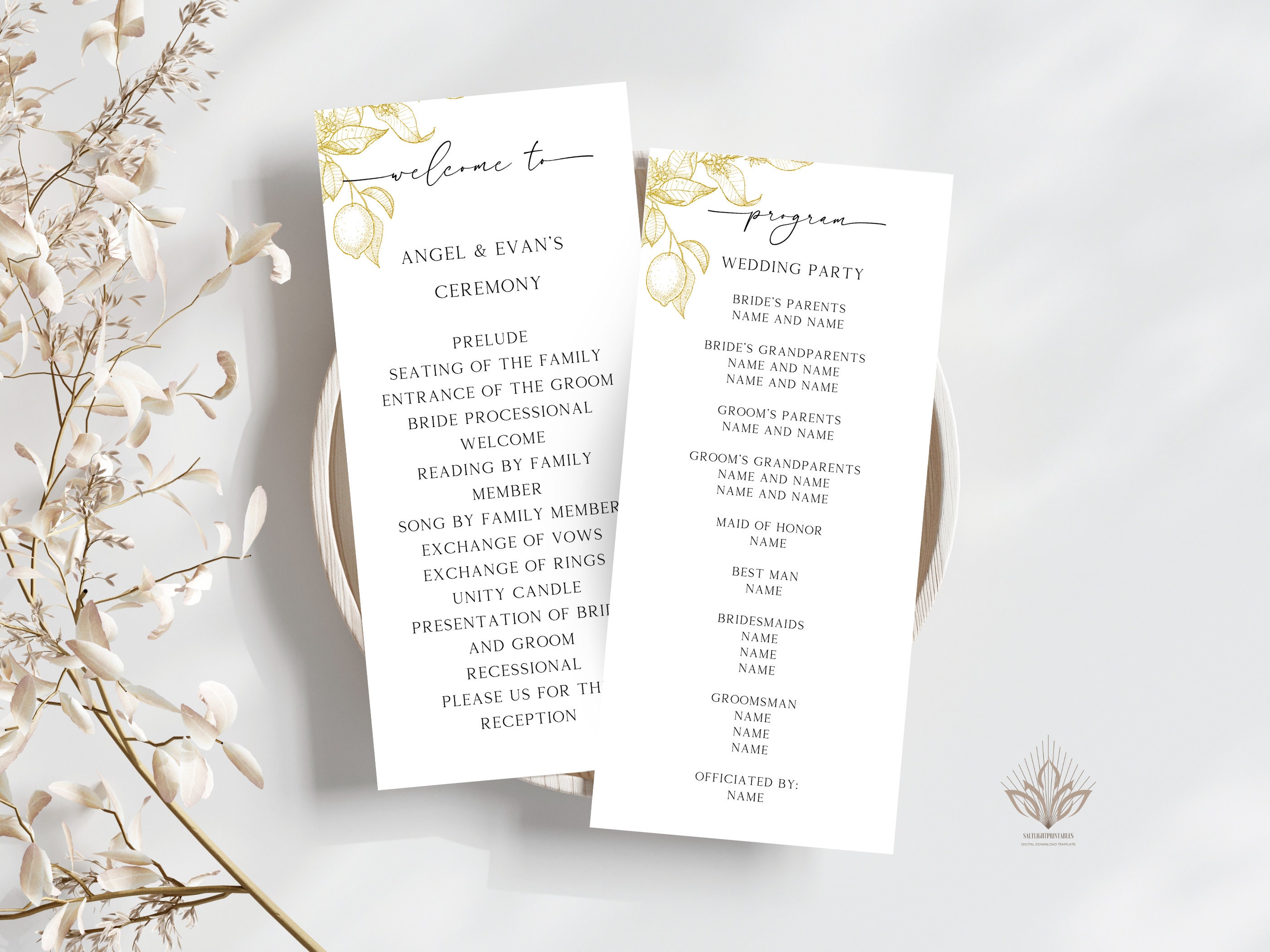 Lemon Themed Wedding Bundle, Printable Budget Wedding Invitation Set ...