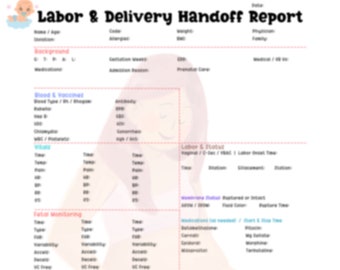 Labor and Delivery Nurse Report Sheet Digital Download PDF - Etsy