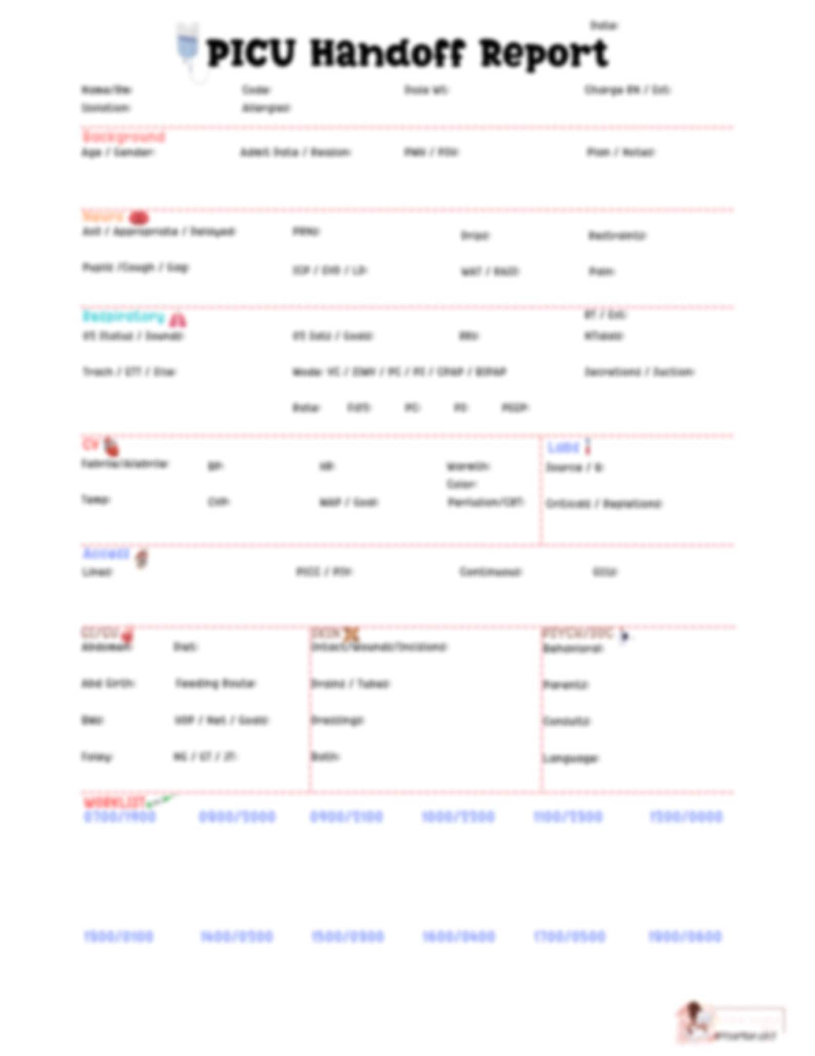 PICU Report Sheet - Etsy