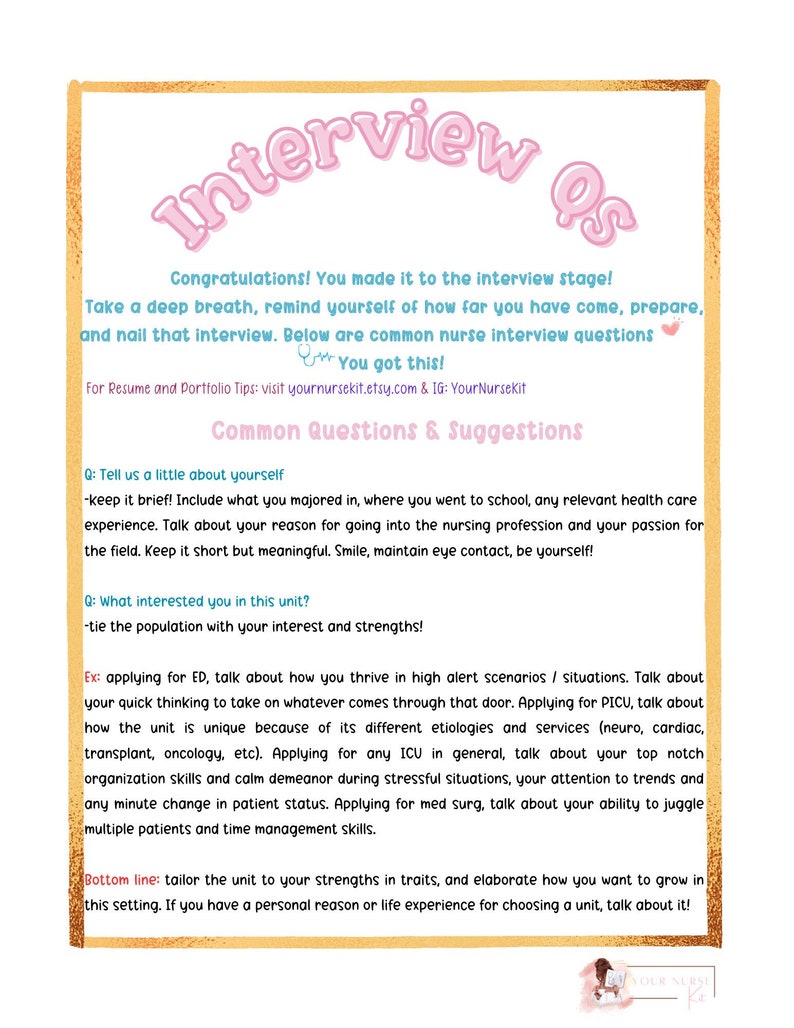 New Grad Nurse Interview Questions - Etsy