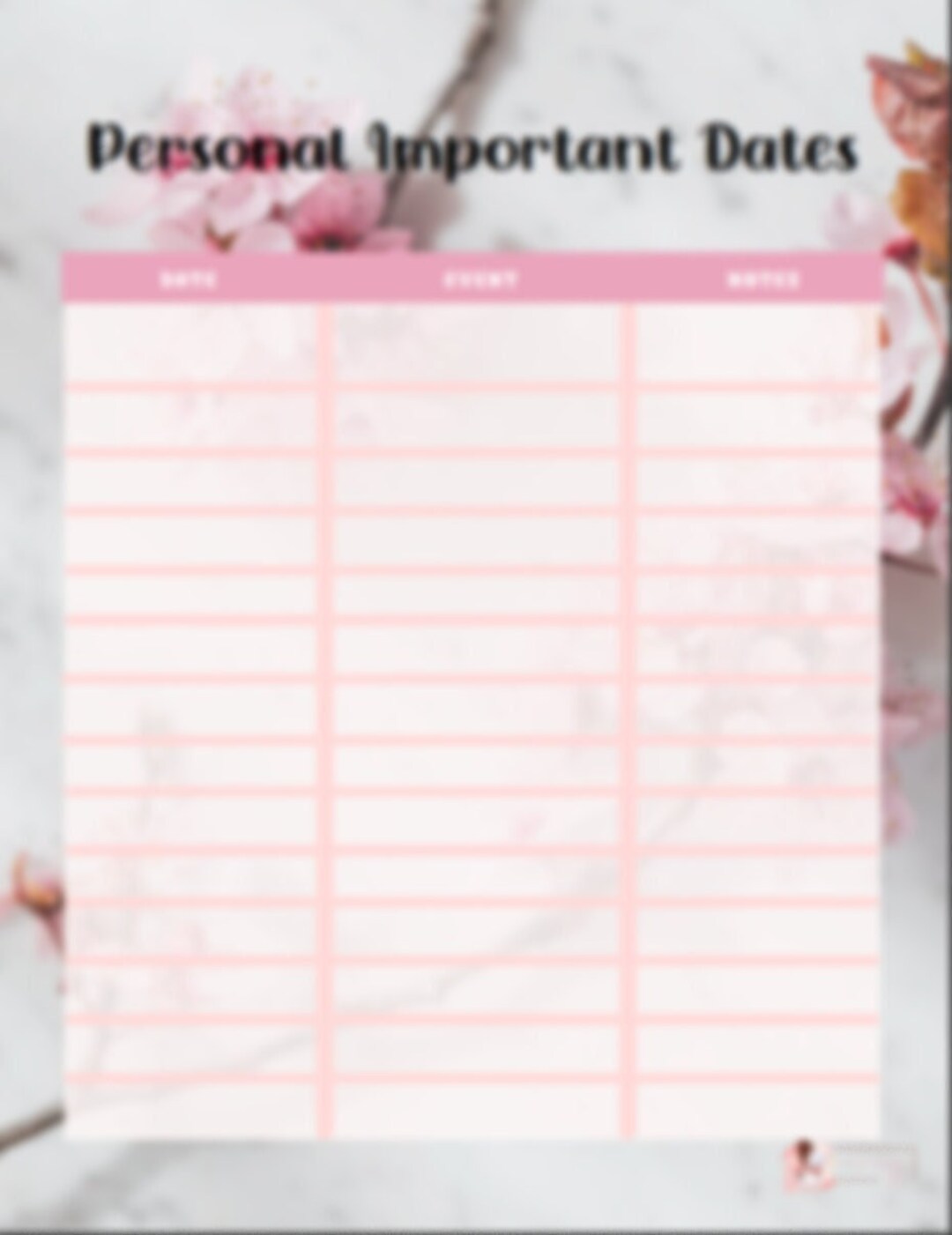Personal Important Dates Template - Etsy