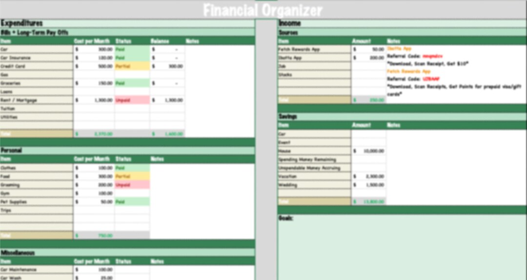 Financial Budget Organizer - Etsy