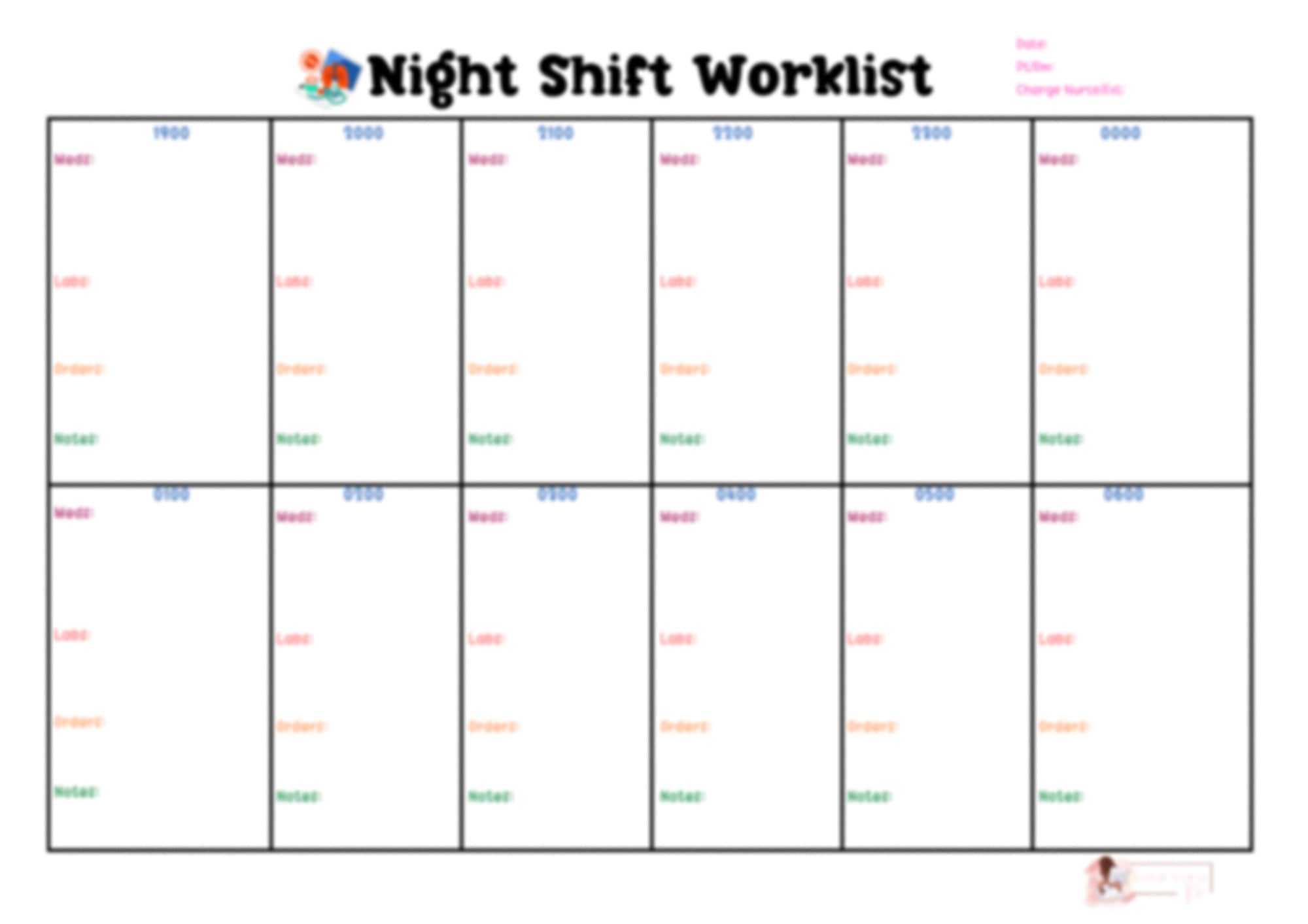 PICU Report Sheet + Night Shift Worklist - Etsy