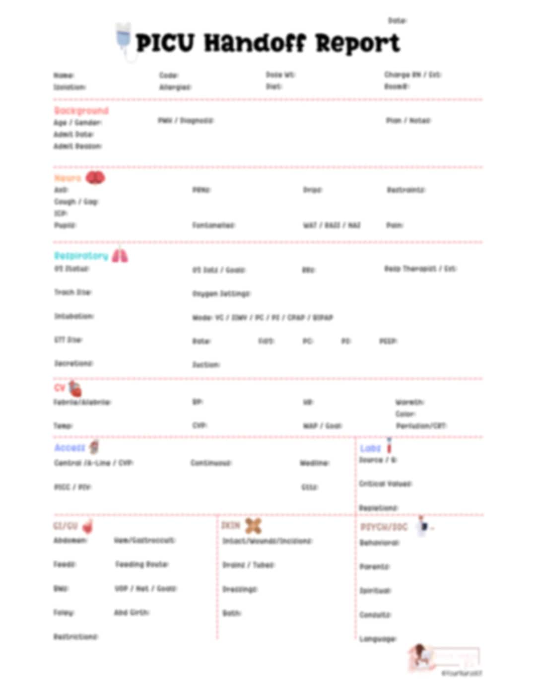 PICU Report Sheet + Night Shift Worklist - Etsy