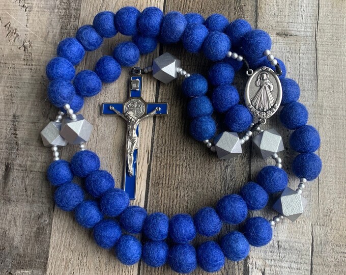 Divine Mercy Blue Wall Rosary | Handmade Catholic Wall Rosary | Pieta ...