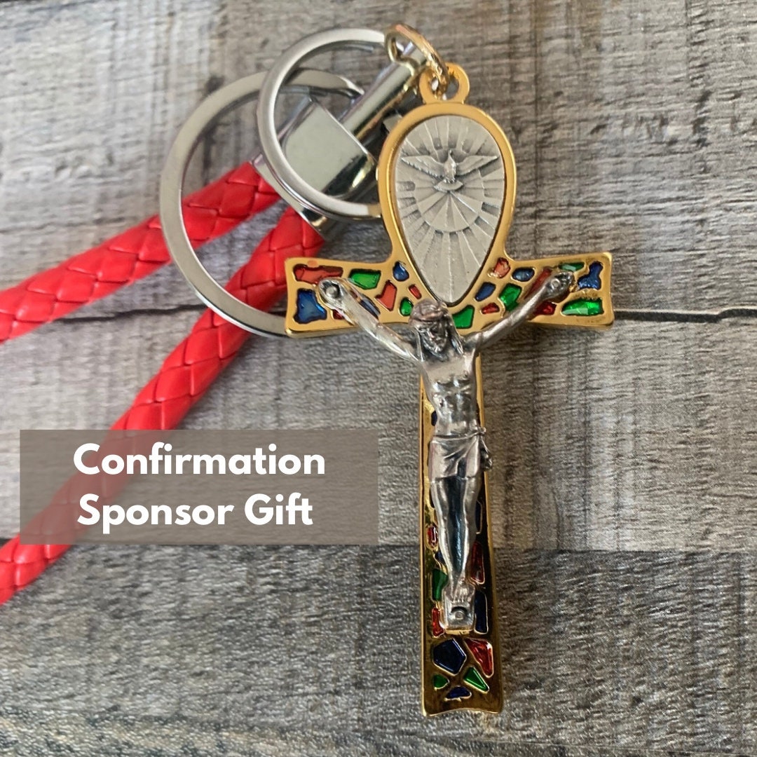 Red Leather Holy Spirit Keychain | Catholic Keychain | Colorful ...